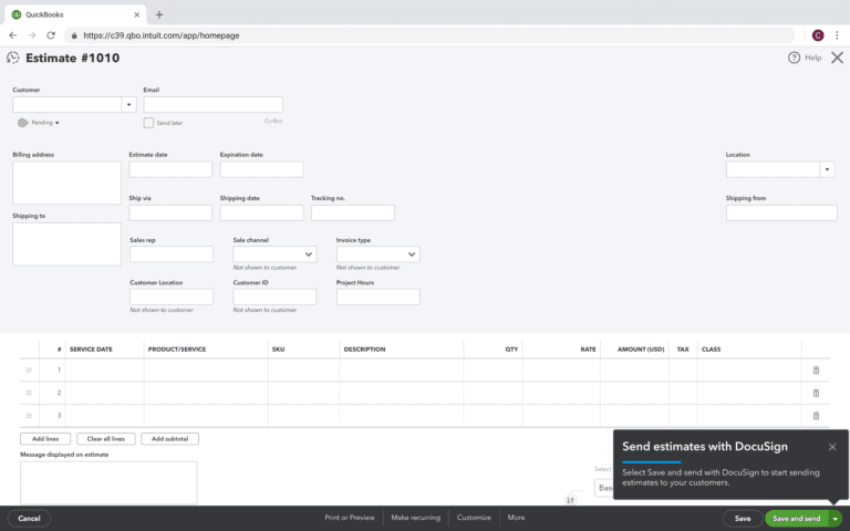 QuickBooks Online Estimate Signature — Method