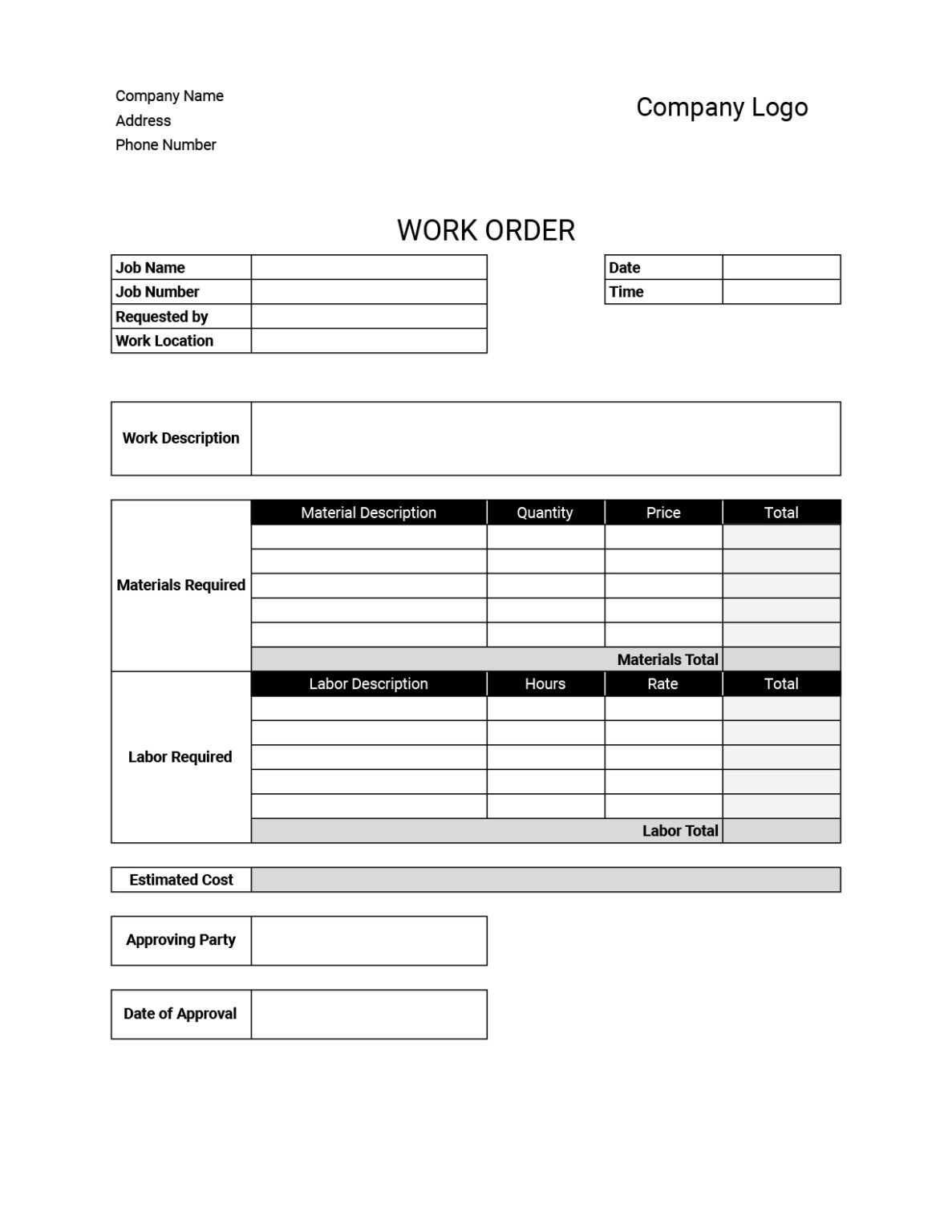 Work Order for Electrical Contractor: Free Template — Method