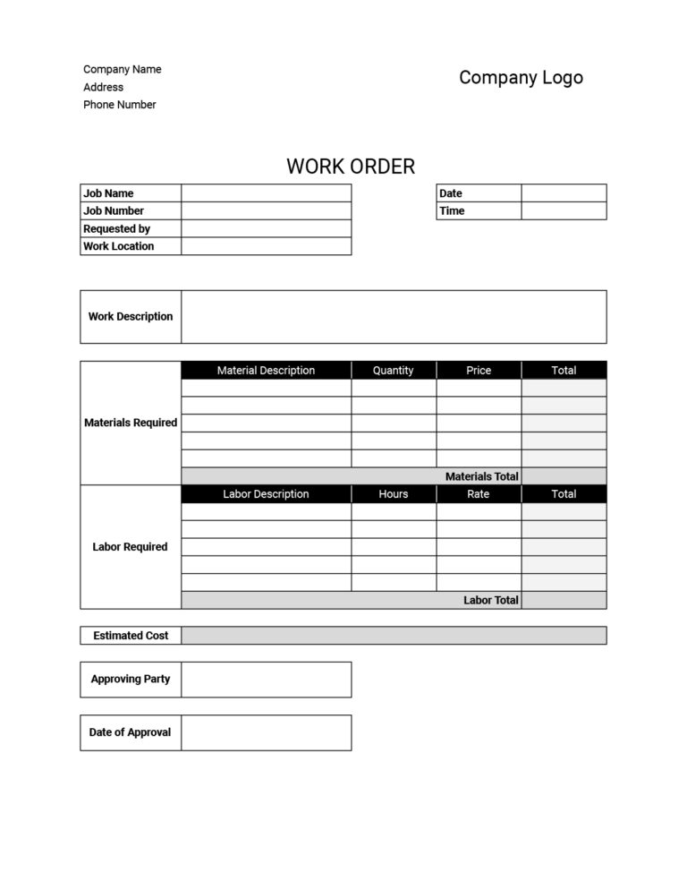 Work Order for Electrical Contractor: Free Template — Method